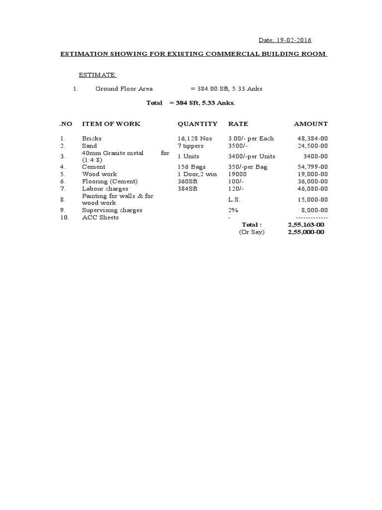 Commercial Building Cost Estimate 2016 | PDF