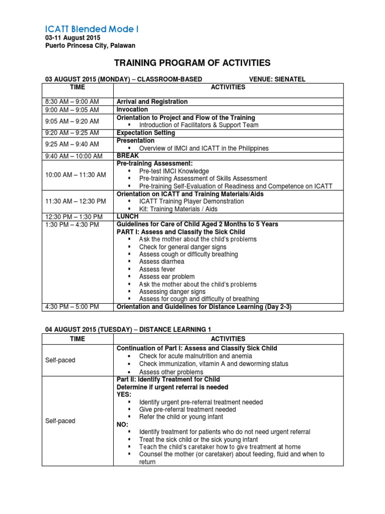 ICATT Sample Training Program of Activities | PDF | Health Sciences ...