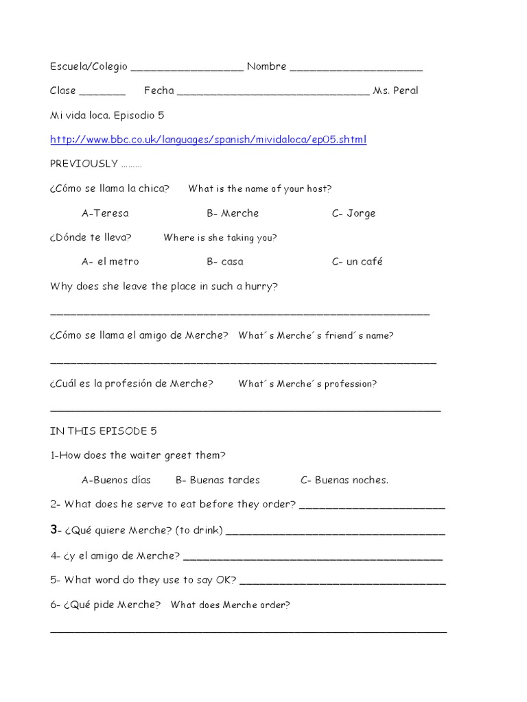 Mi Vida Loca Episode 5 Quiz Guide | PDF | Language Arts & Discipline