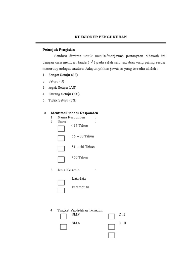 Contoh Kuesioner Penelitian | PDF
