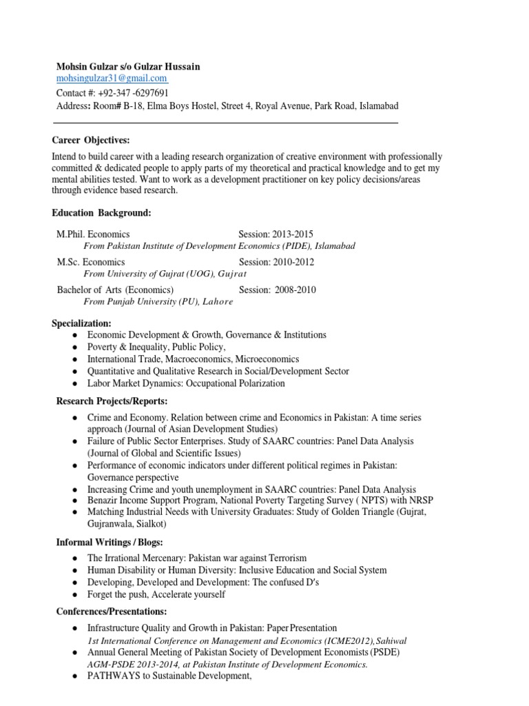 CV Mohsin Gulzar | PDF | Development Economics | Pakistan