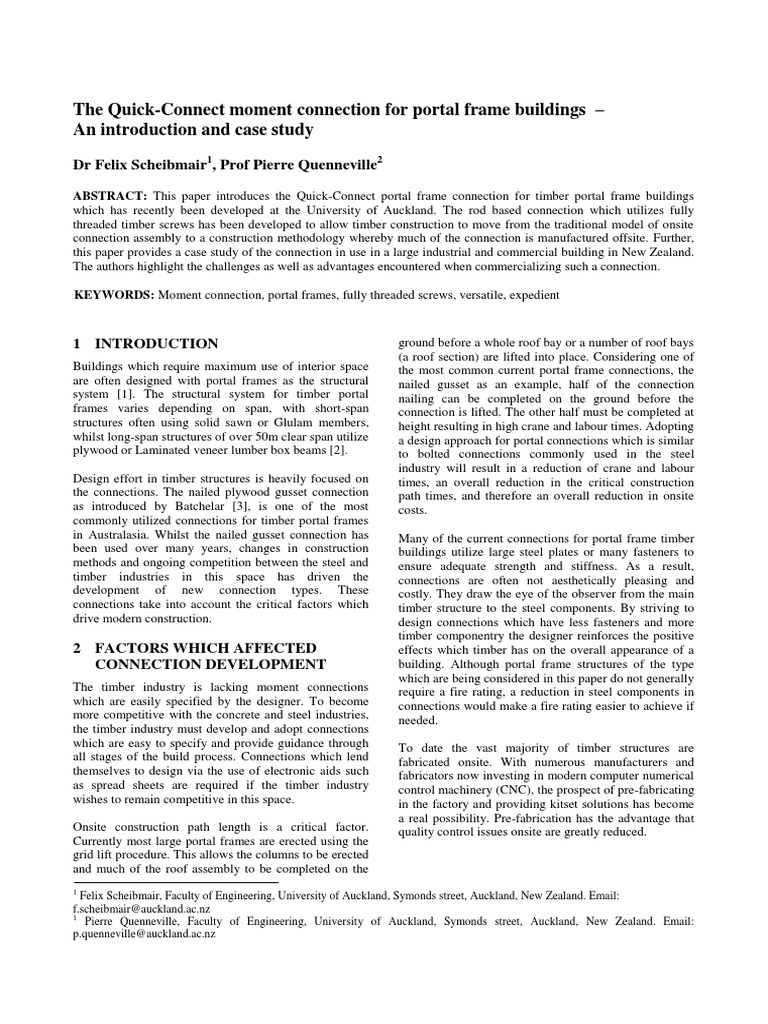 Quick-Connect Moment Connection For Portal Frame Buildings - An ...
