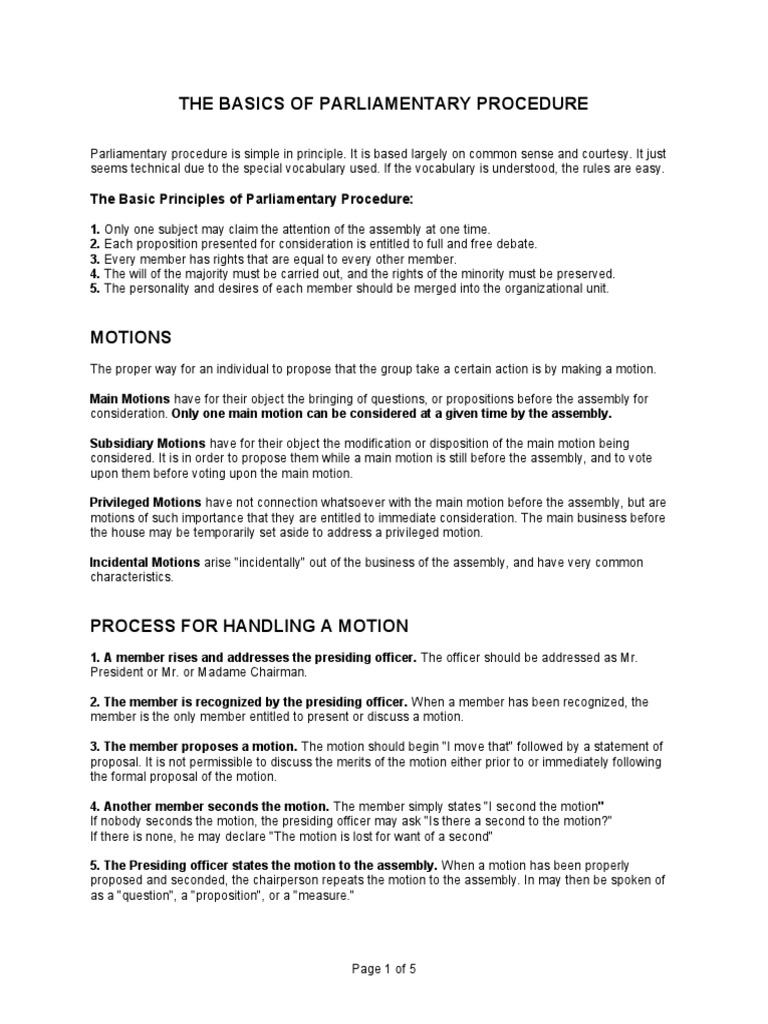 2015-2016 Basics of Parliamentary Procedures | PDF | Rules ...