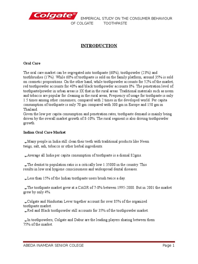 Project Report On Colgate | PDF