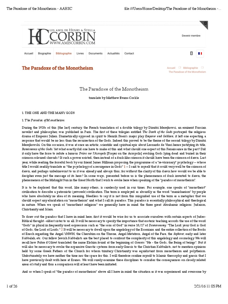 The Paradoxe of Monotheism - Henry Corbin | PDF | Tawhid | Neoplatonism