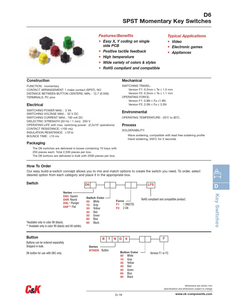 D6 Keyswitch Datasheet | PDF | Switch | Soldering