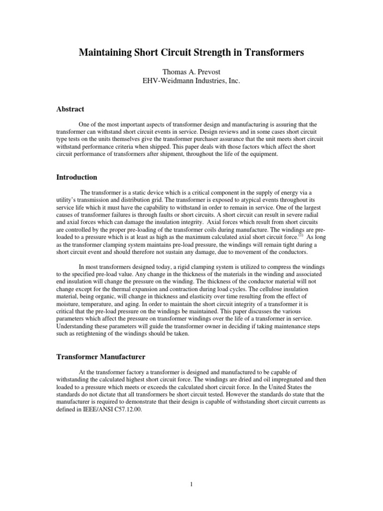05 Short Circuit Strength Of Power Transformers Pdf Transformer Insulator Electricity