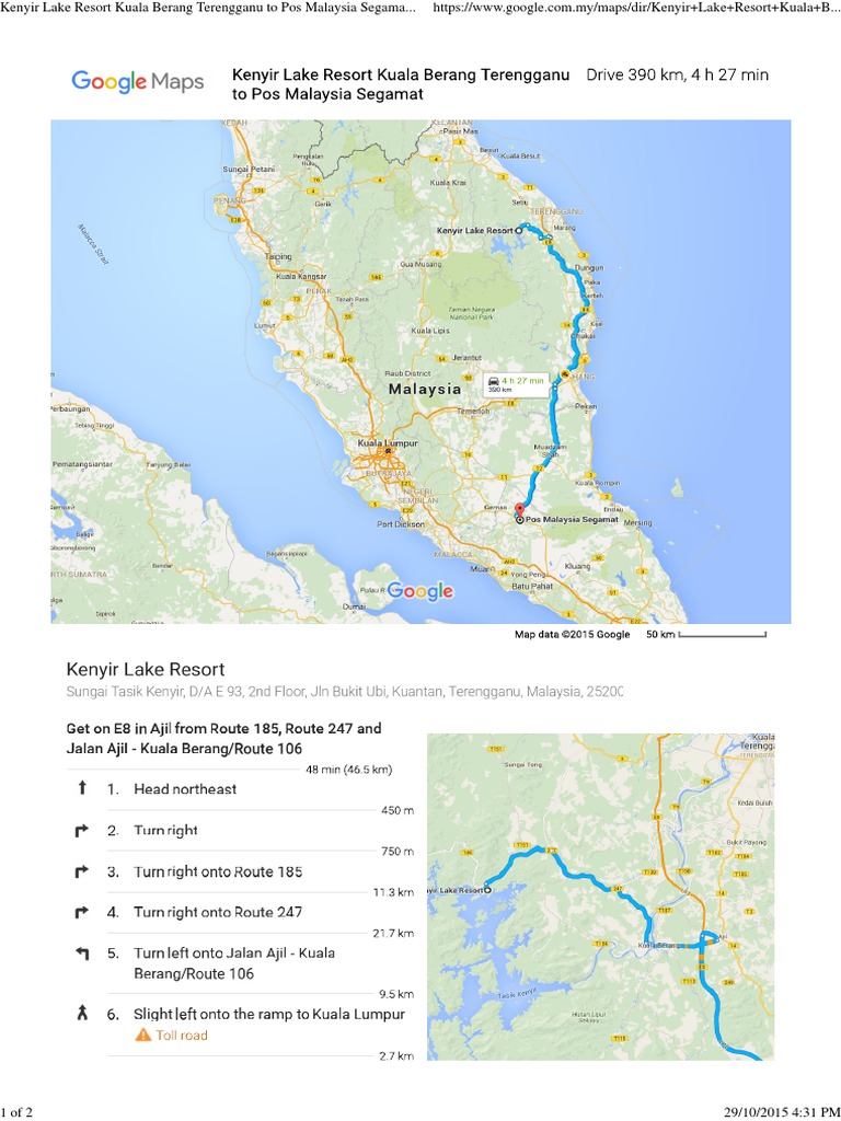 Kenyir Lake Resort Kuala Berang Terengganu To Pos Malaysia Segamat ...