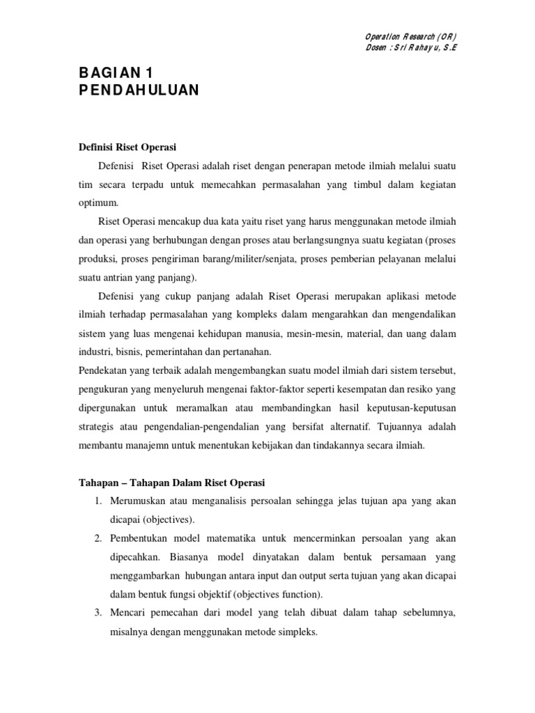 Modul Riset Operasi | PDF | Metode & Bahan Ajar