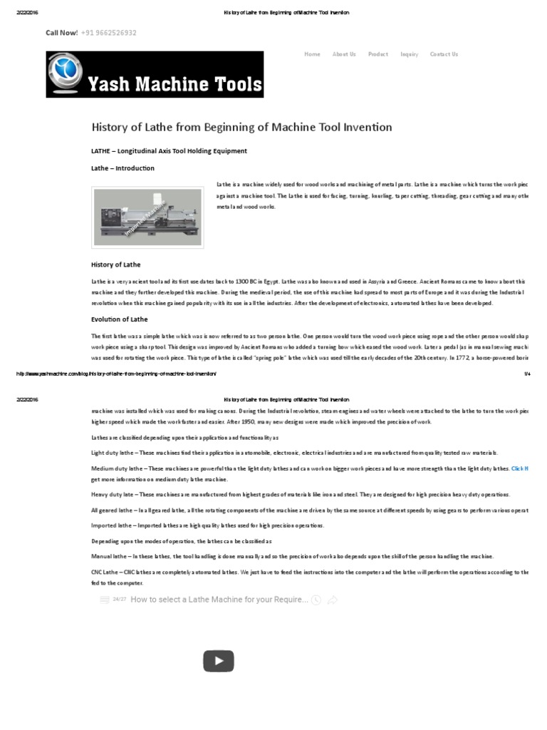 History of Lathe From Beginning of Machine Tool Invention | PDF ...