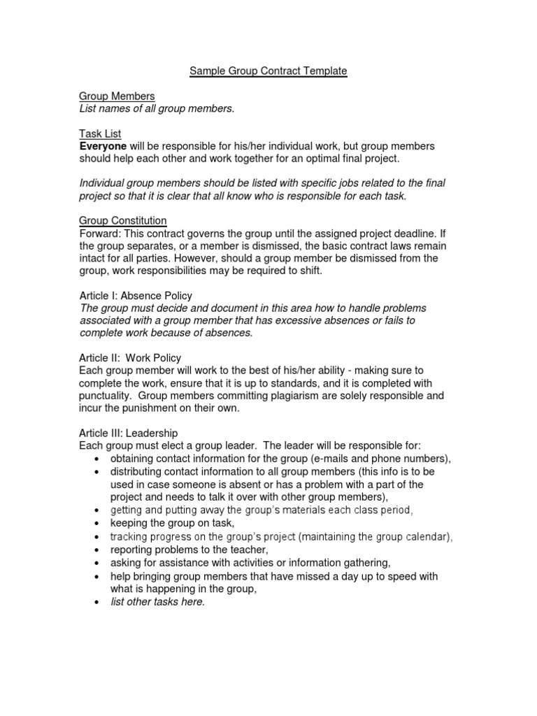 Template For Group Contract | PDF | Leadership | Social Institutions