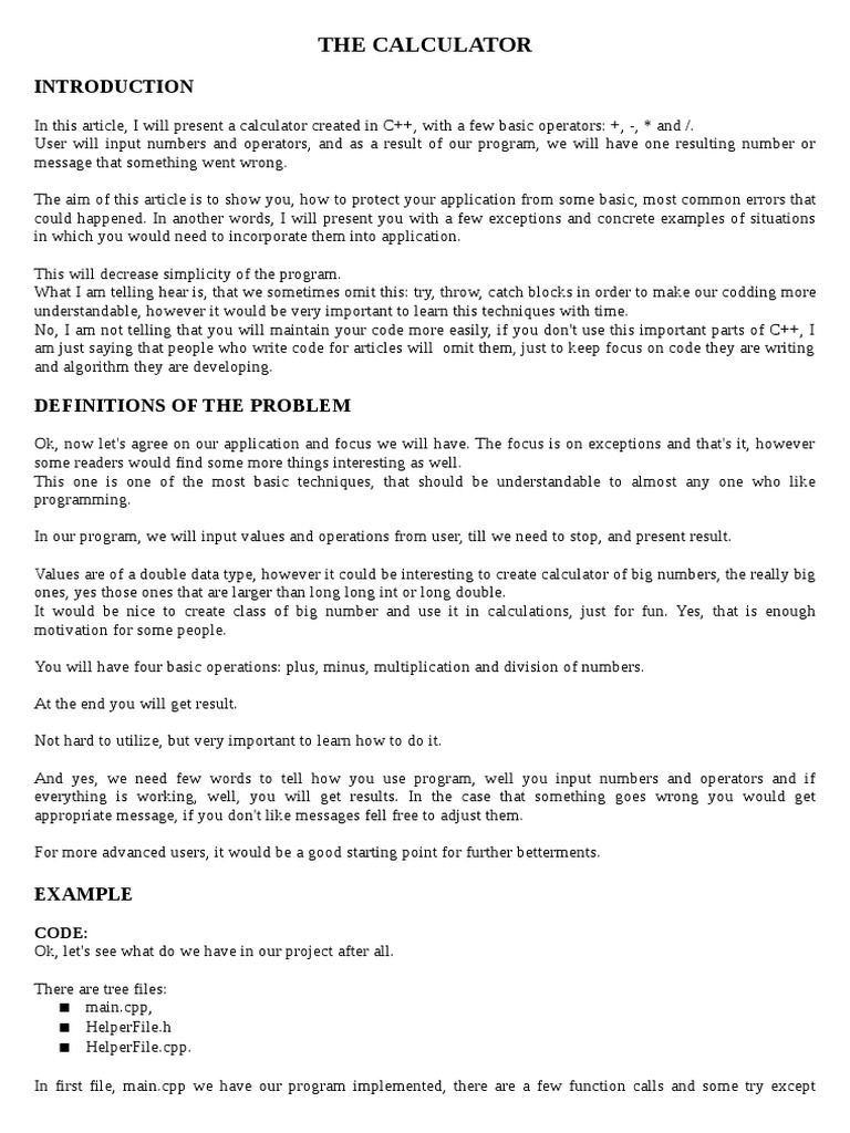 Calculator With Exceptions | PDF | String (Computer Science) | C++