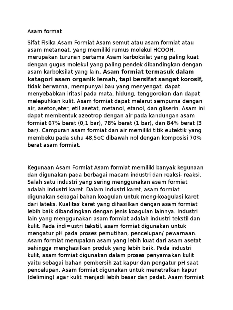 Kegunaan dan Produksi Asam Formiat | PDF | Memasak, Makanan, & Anggur