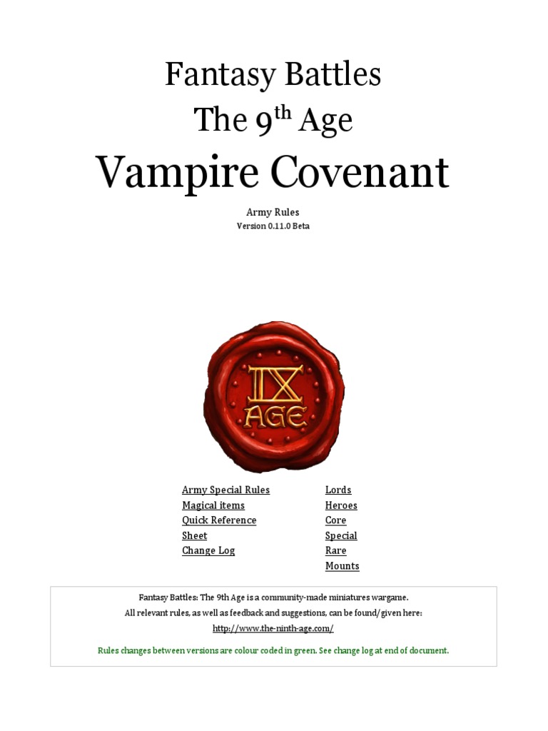 The Ninth Age Vampire Covenant 0 11 0 | PDF | Vampires | Armour