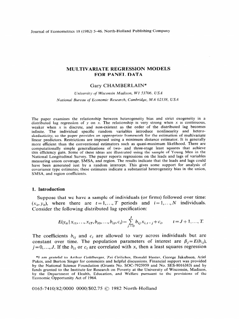 Multivariate Regression Models For Panel Data | PDF | Linear Regression ...