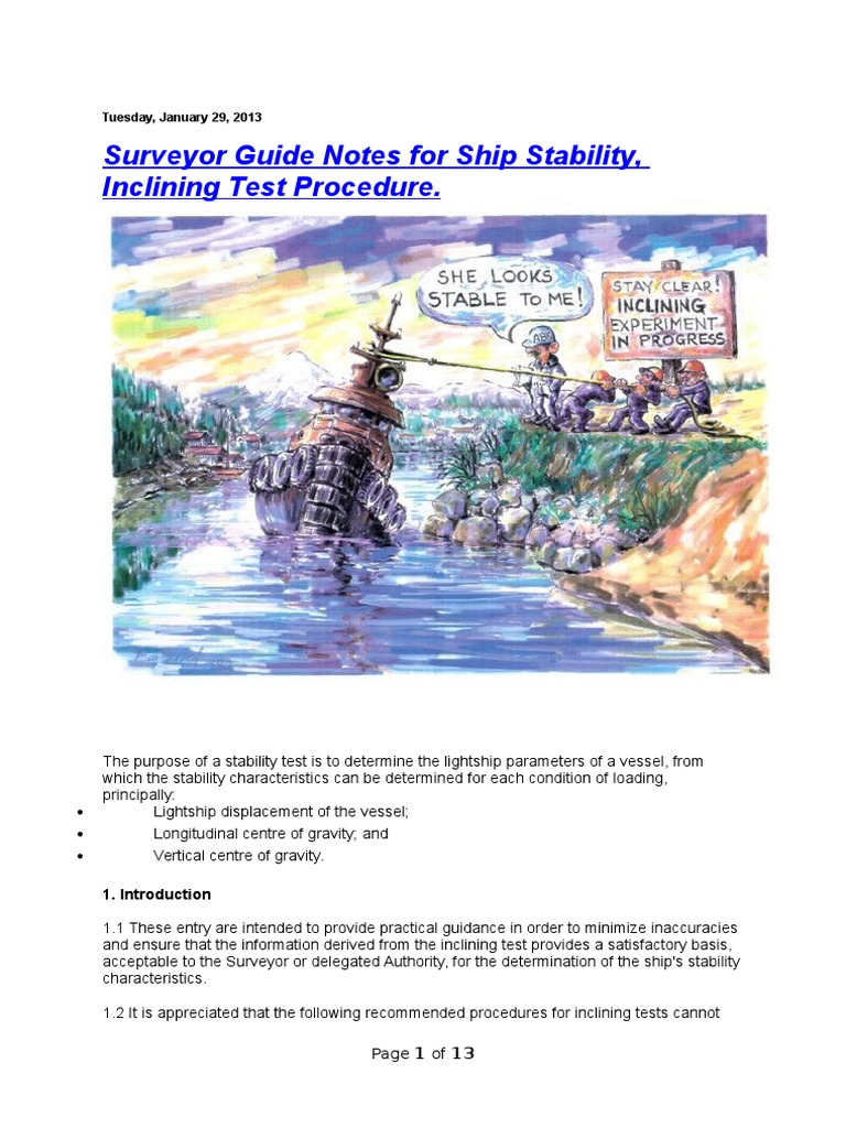 Surveyor Guide Notes For Ship Stability, Inclining Test Procedure ...