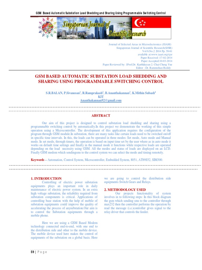 GSM Based Automatic Substation Load Shedding and Sharing Using Programmable Switching Control ...