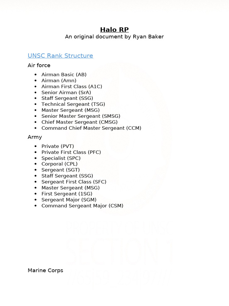 UNSC Rank Structure: Halo RP | PDF