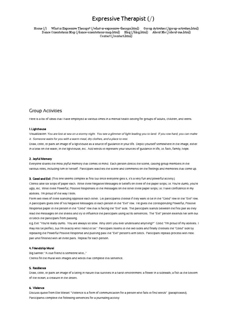 Expressive Group Therapy Activities | PDF | Dream | Anger
