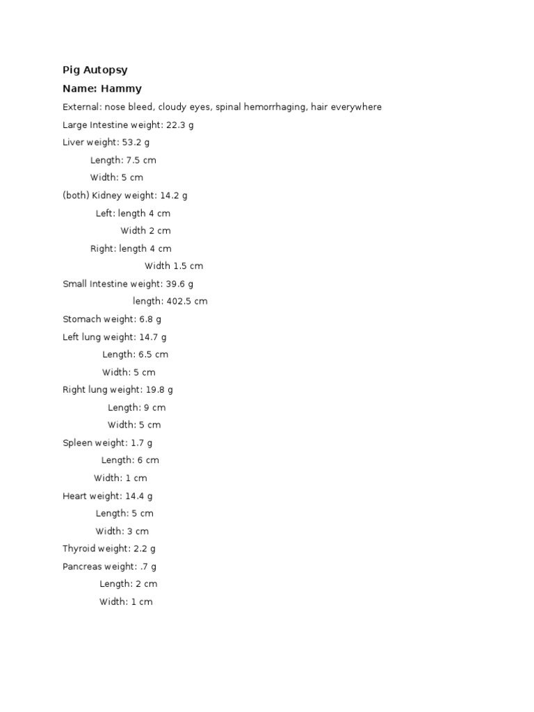 Pig Autopsy Findings Summary | PDF | Wellness