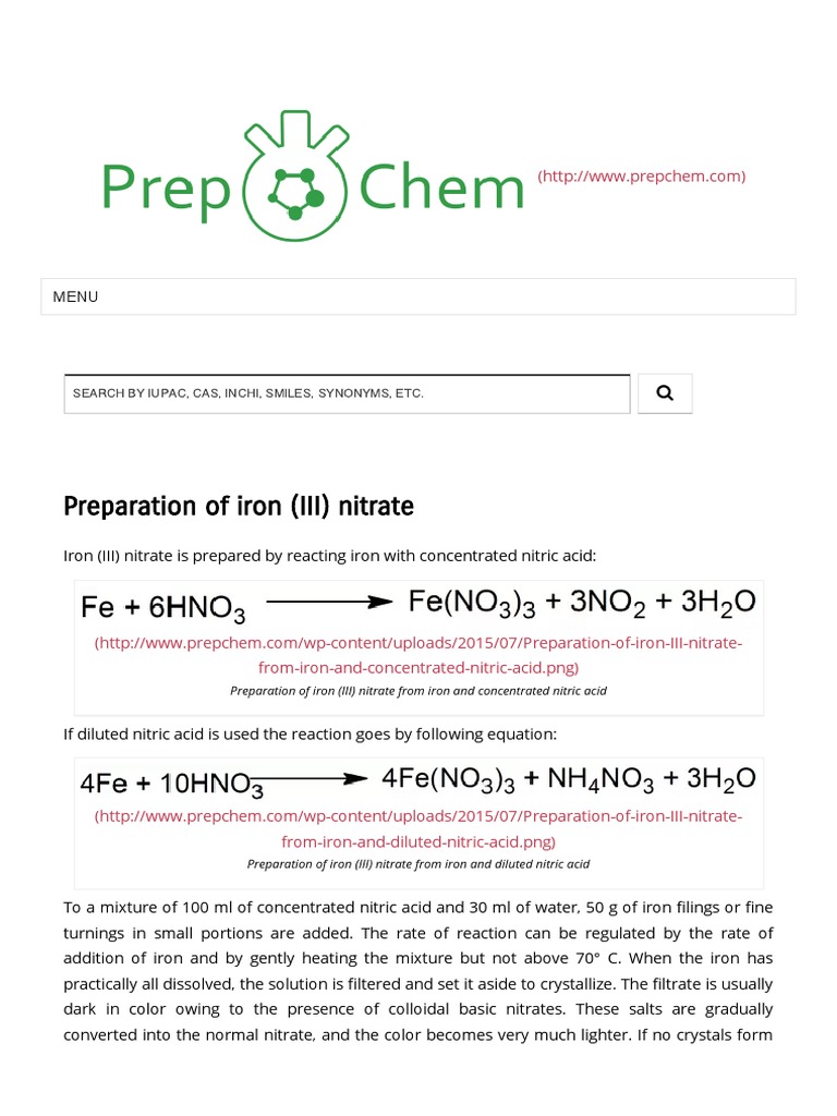 Iron(III) Nitrate Preparation Guide | PDF | Nitric Acid | Nitrate