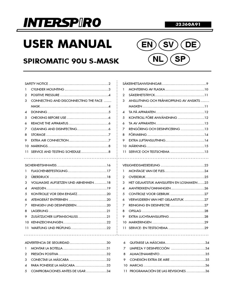 Manual de Usuario Spiromatic 90U SCBA | PDF | Materiales transparentes ...
