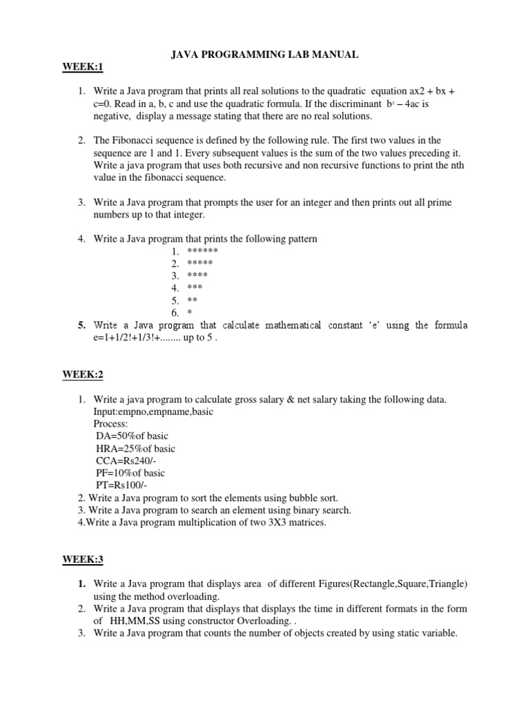 Cse Java Lab Manual | PDF | Java (Programming Language) | String (Computer Science)