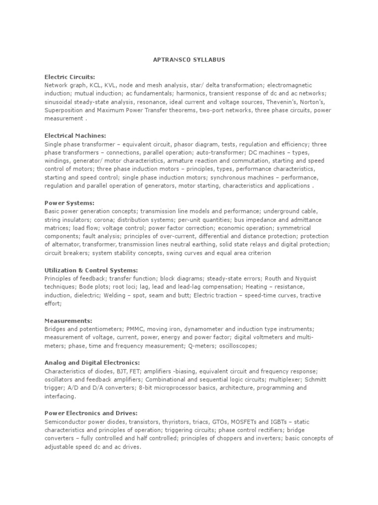 Aptransco Syllabus | PDF | Alternating Current | Transformer