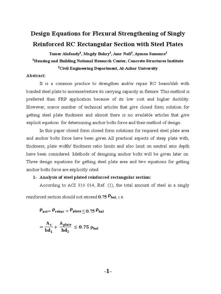 Design Equations For Flexural Strengthening of Singly Reinforced RC ...