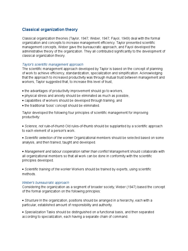 Classical Organization Theory | PDF | Goal Setting | Power (Social And ...