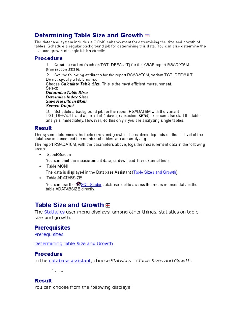 Determining Table Size and Growth | PDF | Database Index | Databases