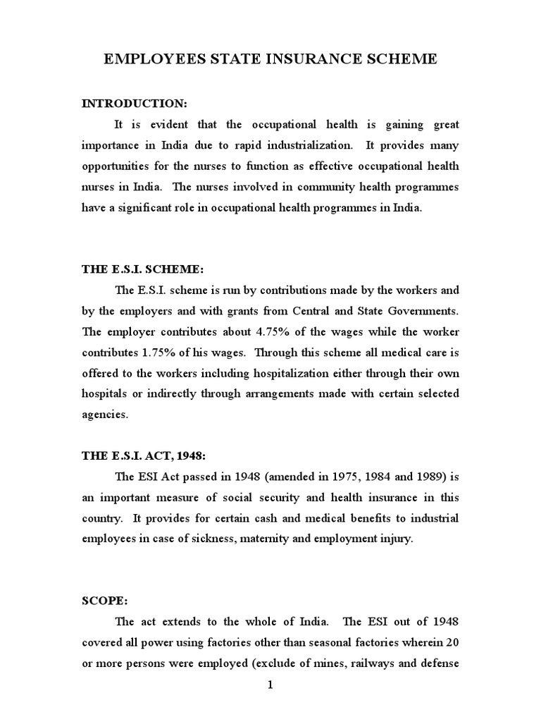 Employees State Insurance Scheme | PDF | Employee Benefits | Employment