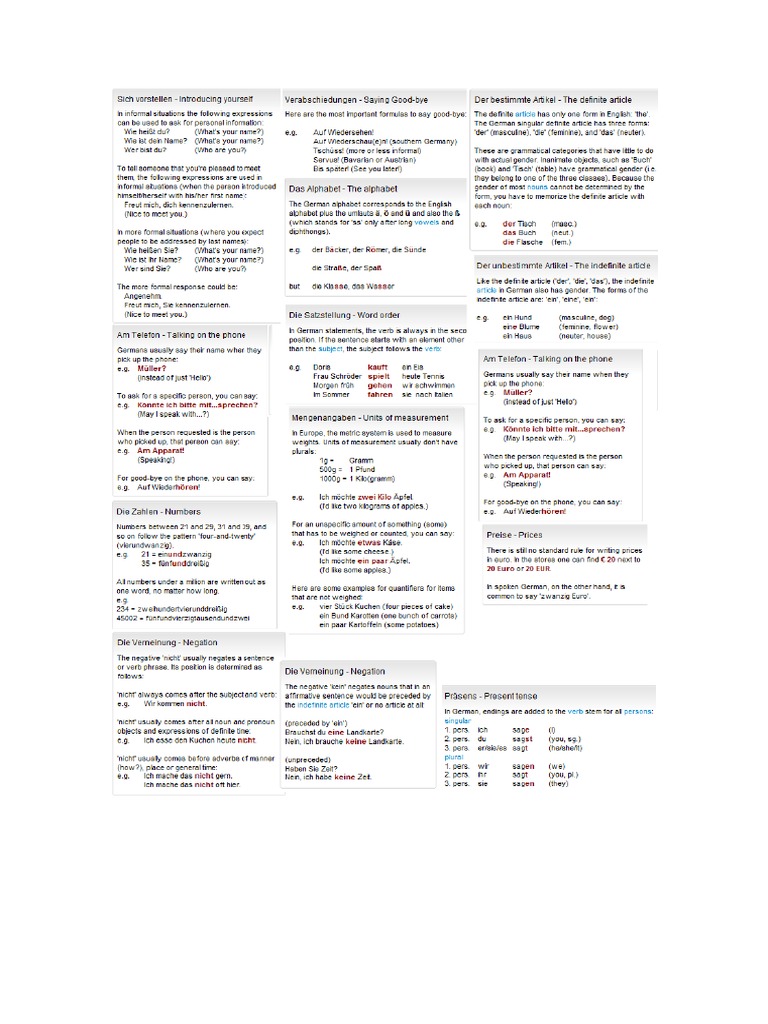 German Grammar A1 Goethe - Online | PDF