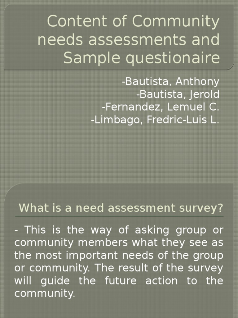 Community Needs Assessments and Sample Questionaire | PDF | Survey ...