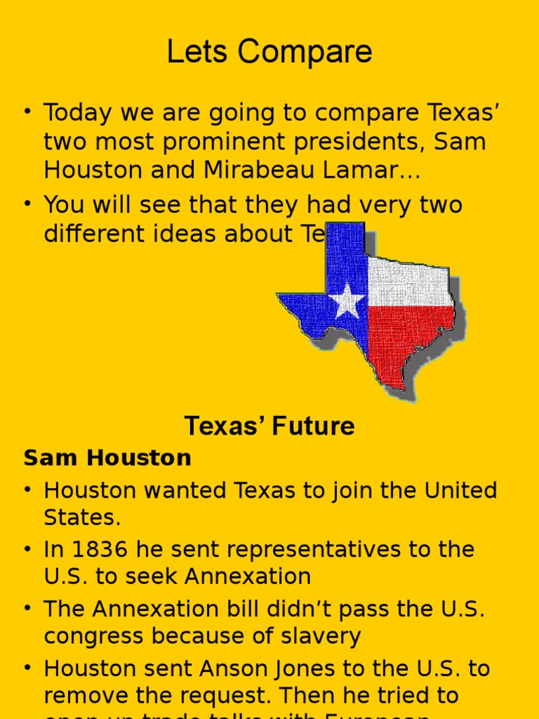 Texas Presidents: Houston vs. Lamar | PDF | Texas | Texas Revolution