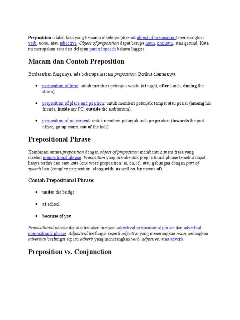 Preposition Adalah Kata Yang | PDF
