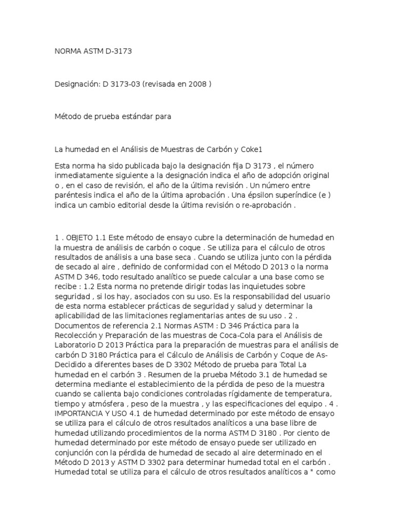 Norma Astm D-3173 Traducida | PDF | Magnesio | Humedad