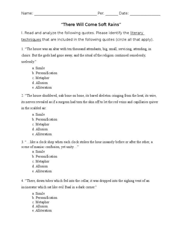 There Will Come Soft Rains Quiz | PDF