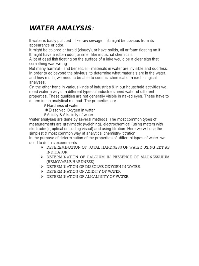Water Analysis | PDF | Materials | Chemical Elements