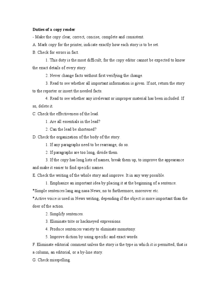 Duties of A Copy Reader | PDF | Quotation Mark | Paragraph