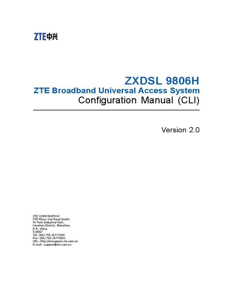 ZXDSL 9806H (V2.0) ZTE Broadband Universal Access System Configuration Manual (CLI) PDF | PDF ...