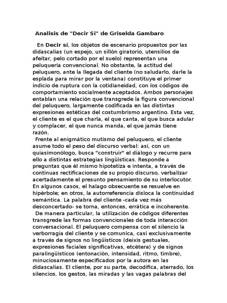 Análisis de "Decir Sí" de Gambaro | PDF | Idiomas