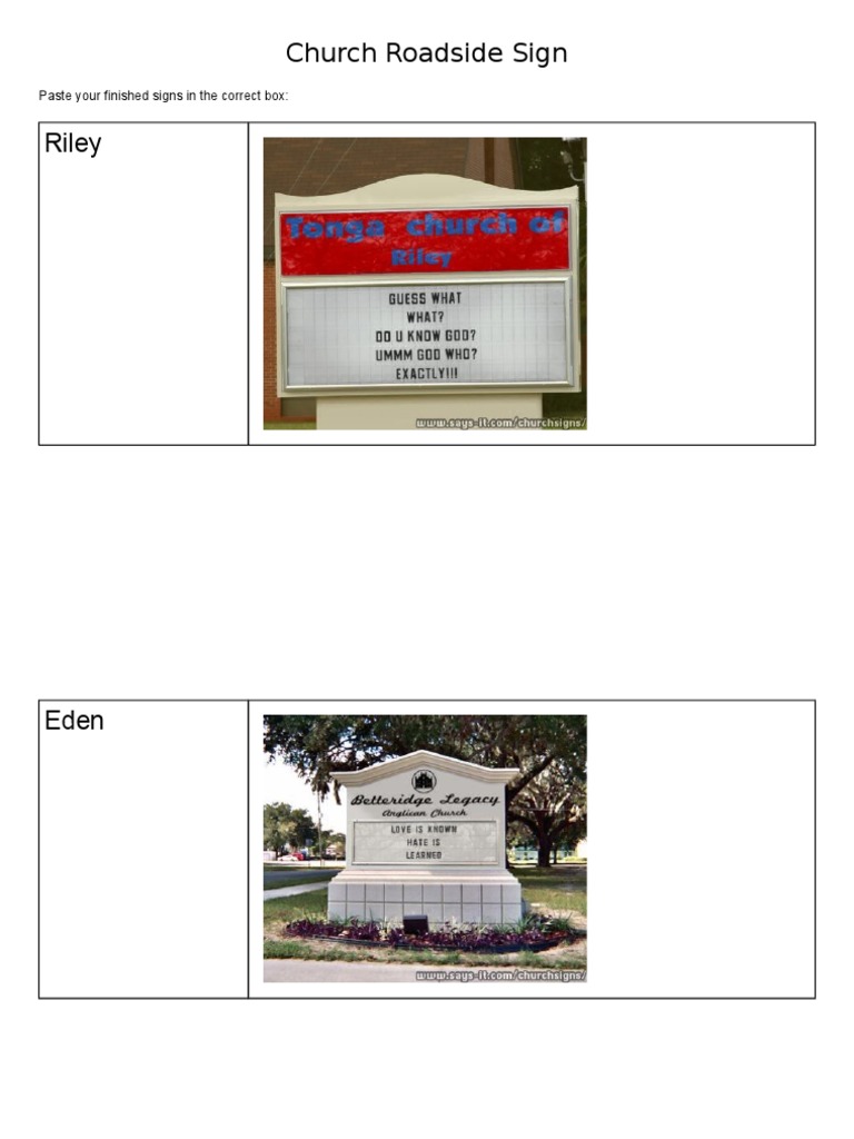 Church Roadside Sign Names List | PDF