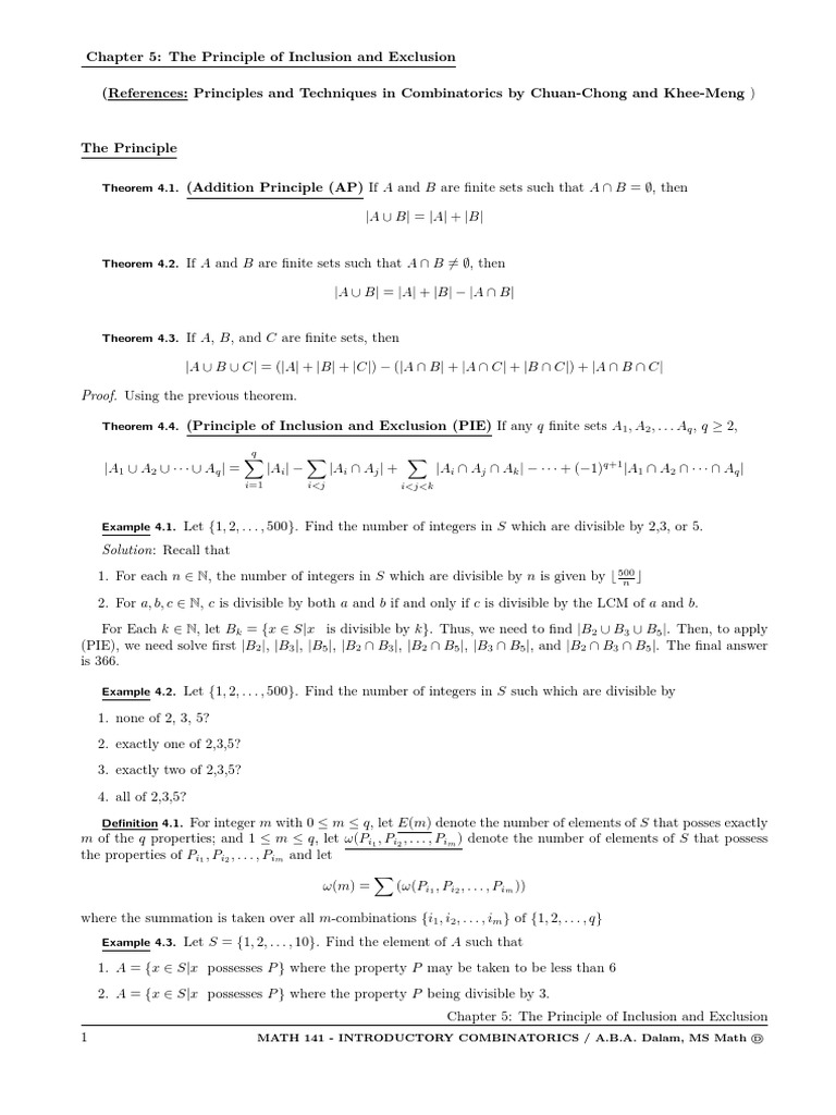 Chapter 5 The Principle of Inclusion and Exclusion | PDF | Theorem ...