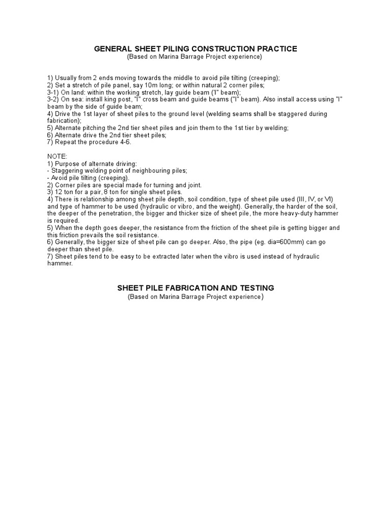 General Sheet Piling Construction Practice | PDF | Deep Foundation ...