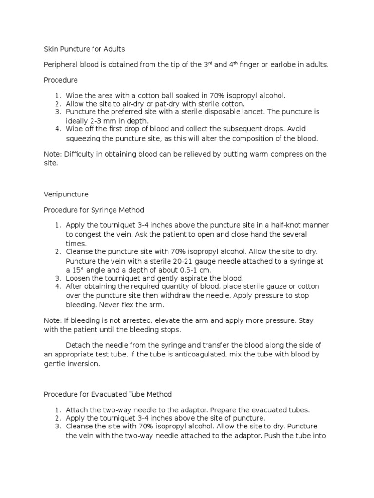 Procedures for Obtaining Peripheral Blood Samples from Adults, Infants ...