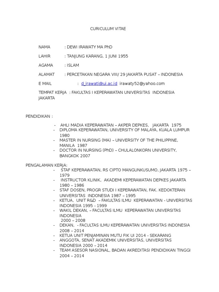 CV Dewi Irawaty Jan '16 | PDF