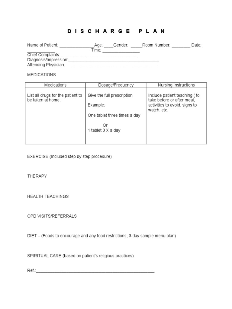 Discharge Plan Template for Patients | PDF | Self-Improvement