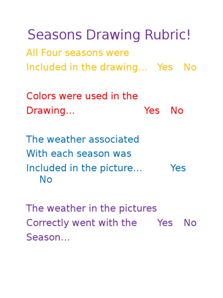 Seasons Drawing Evaluation Rubric | PDF