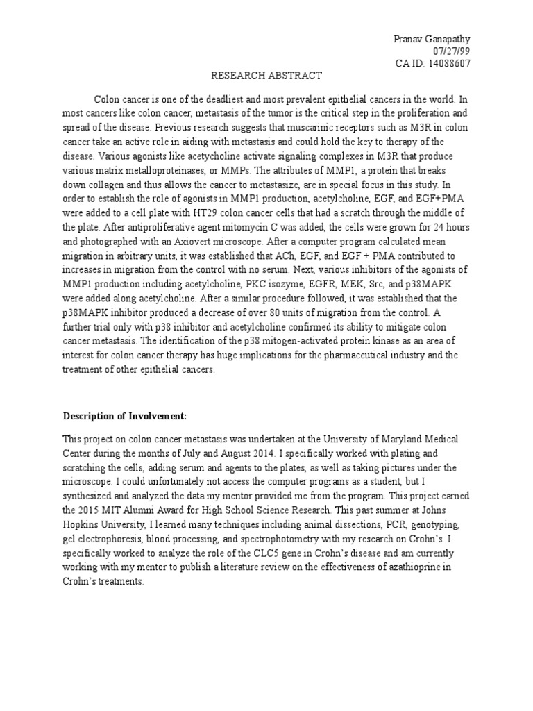Research Abstract | PDF | Metastasis | Colorectal Cancer
